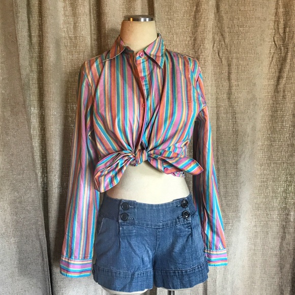 Chadwicks | Tops | Tailored Shirt Button Down Top Colorful Stripes L ...